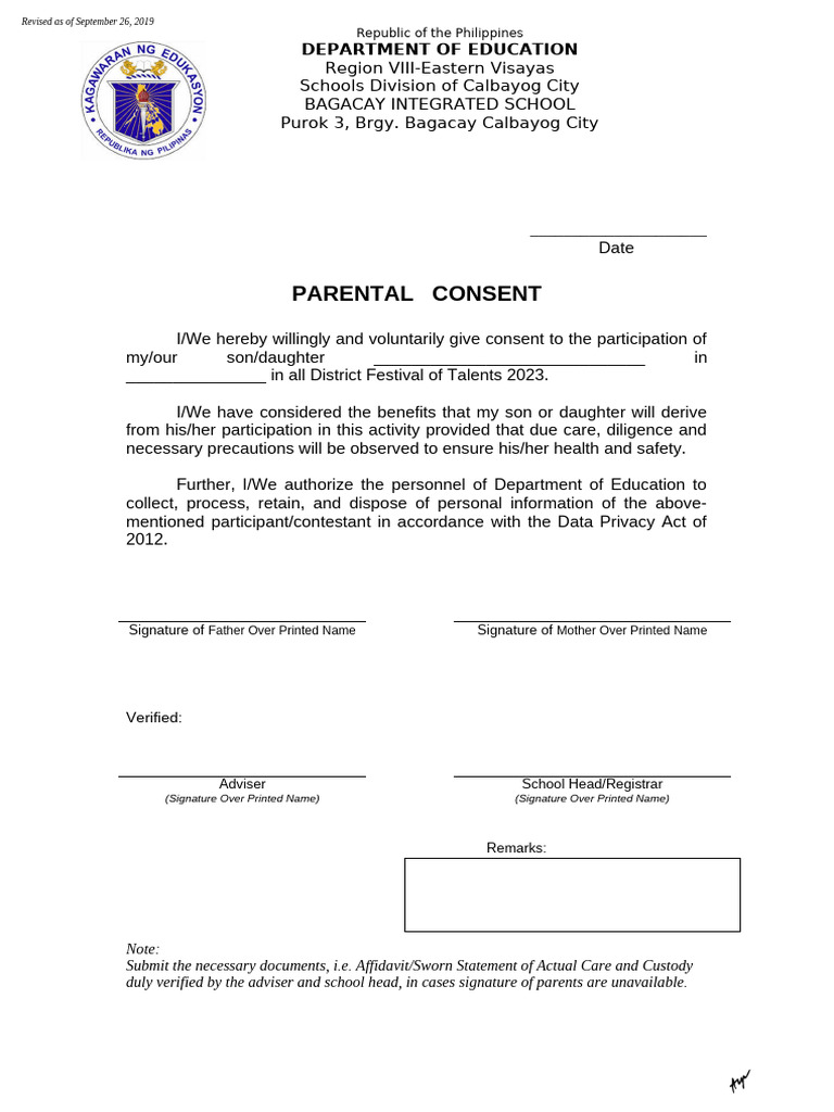 2020 Parents Consent DFOT | PDF