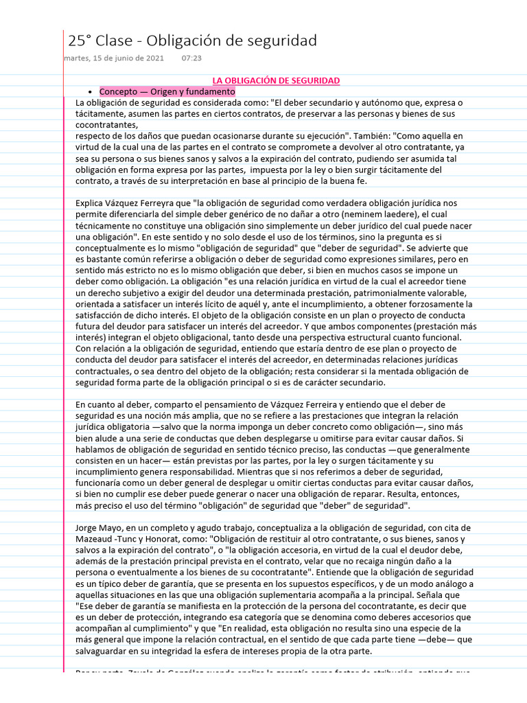 25° Clase - Obligación de seguridad | PDF