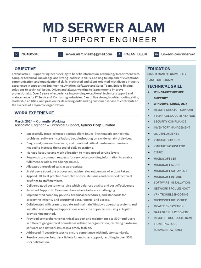 MD Serwer Alam It Support Engineer Resume | PDF