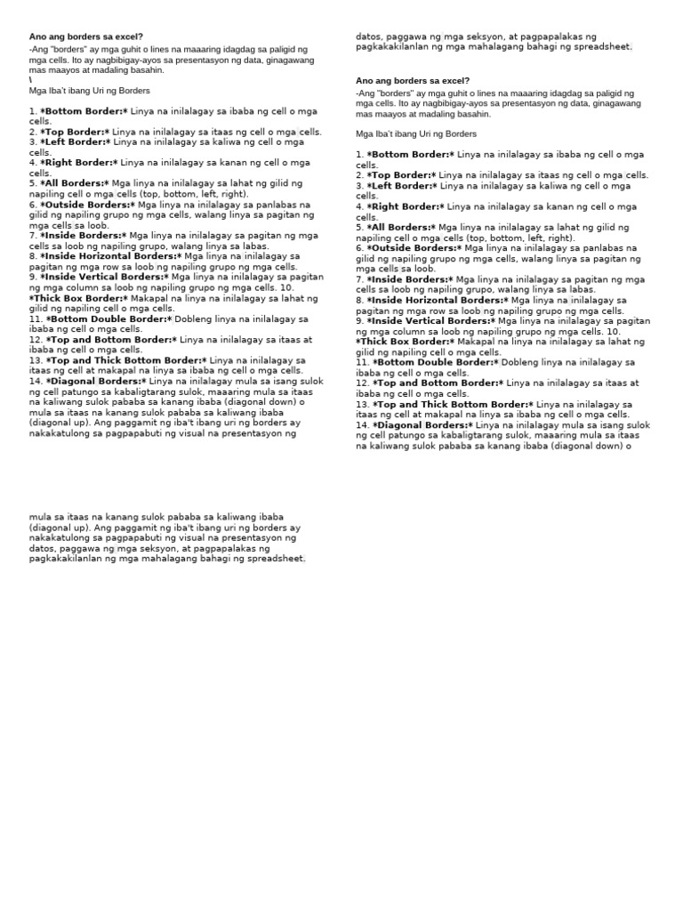 Ano Ang Borders Sa Excel | PDF