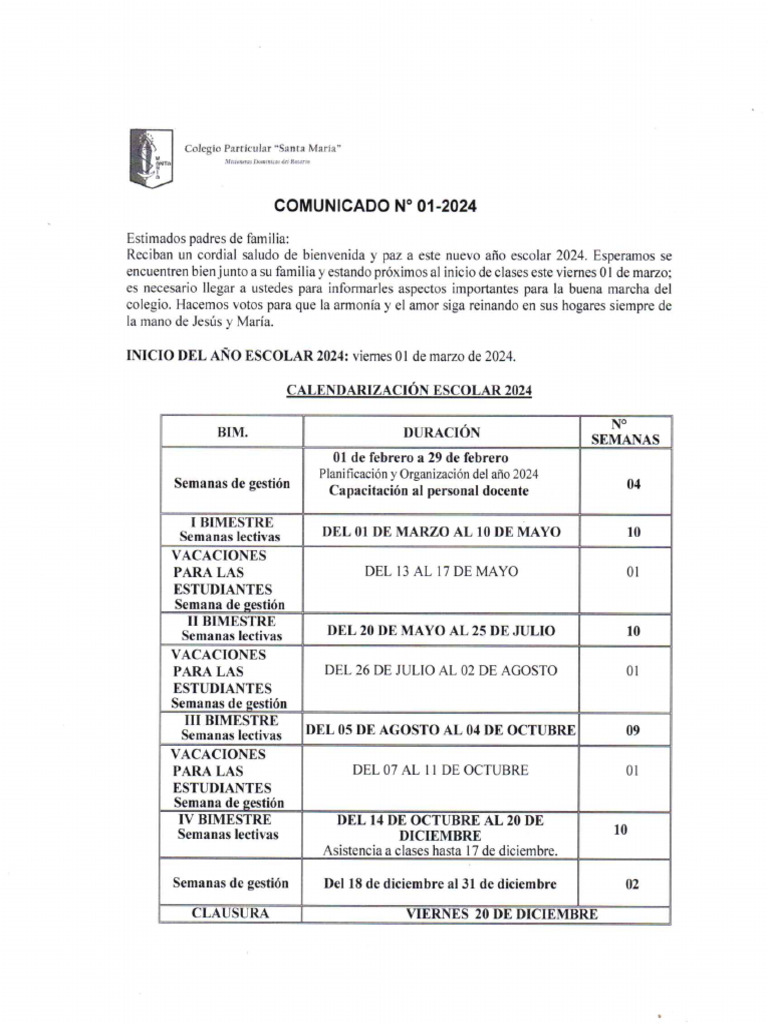 Comunicado 1 - 2024 | PDF