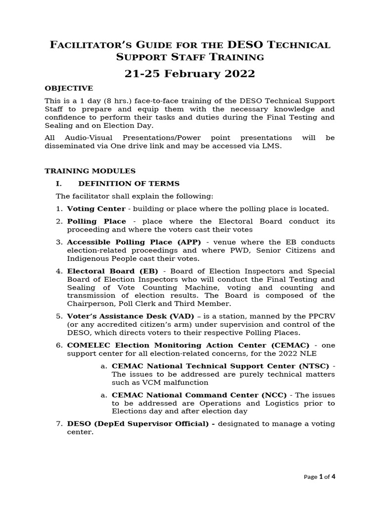 Deso TSS Training Facilitator's Guide | PDF Deso TSS Training Facilitator's Guide | PDF