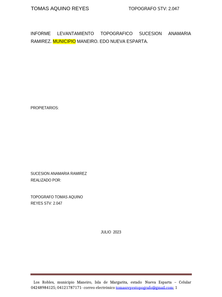 Informe Levantamiento Topografico Anamaria Ramirez | PDF
