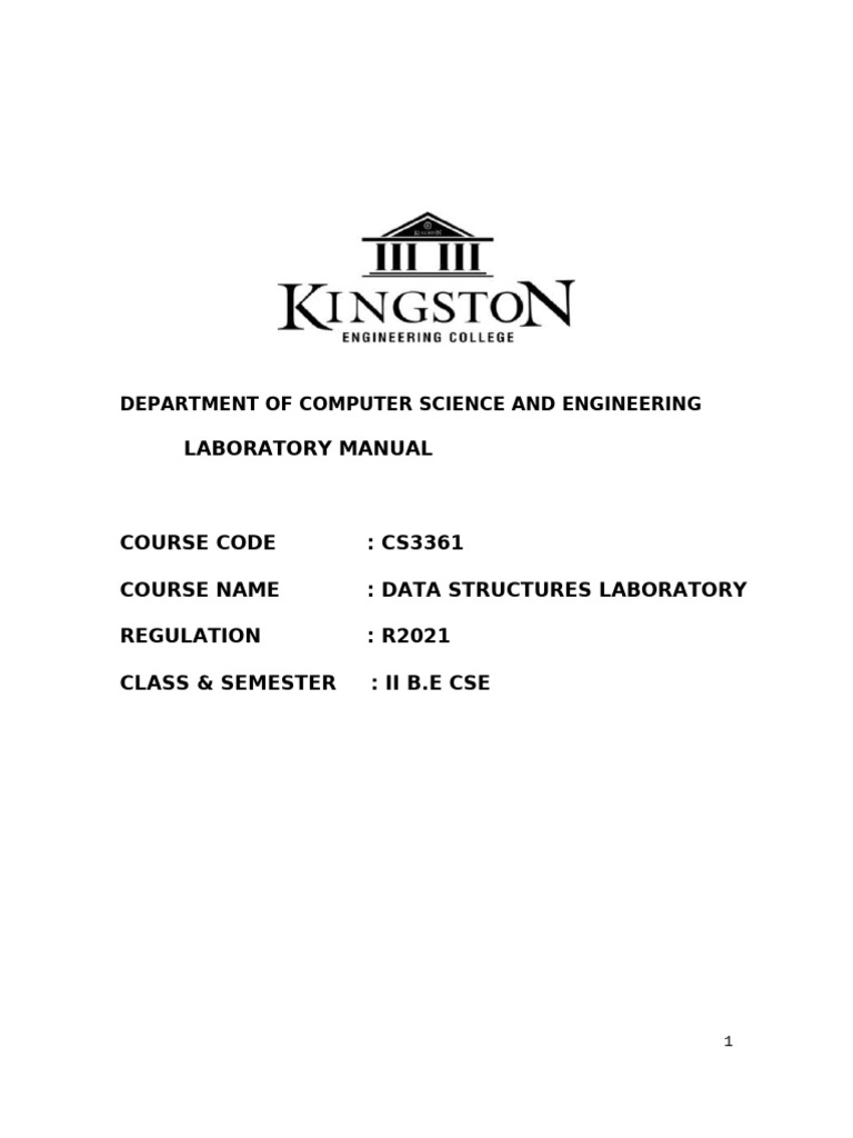CS3361-Data Structure Lab Manual | PDF