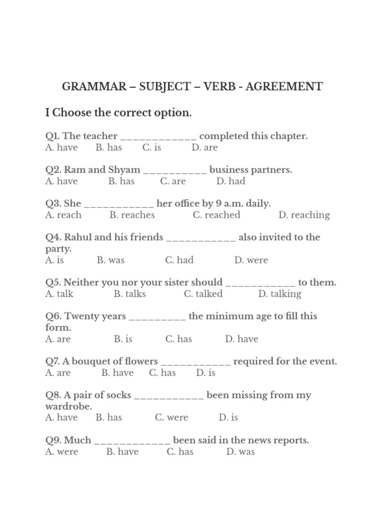 Grammar - Subject Verb Agreement-1 | PDF