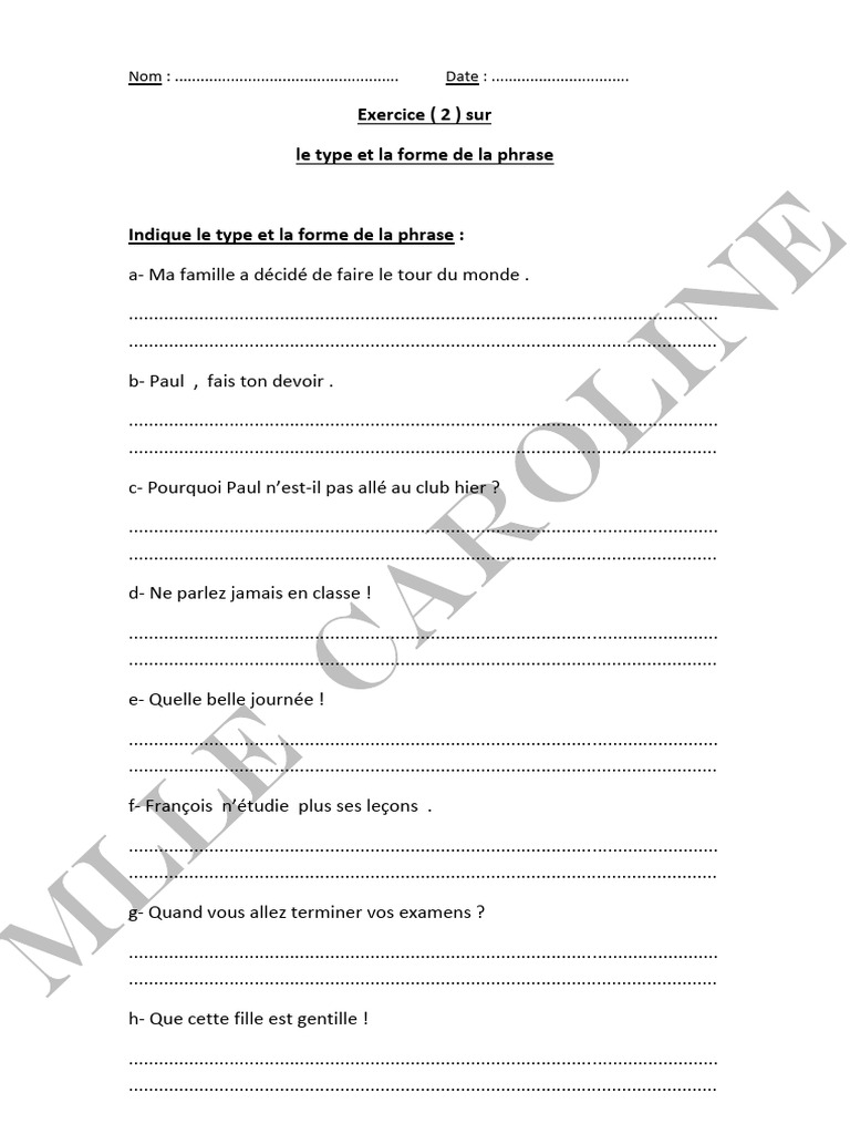 Exercice (2) Sur Le Type Et La Forme de La Phrase | PDF