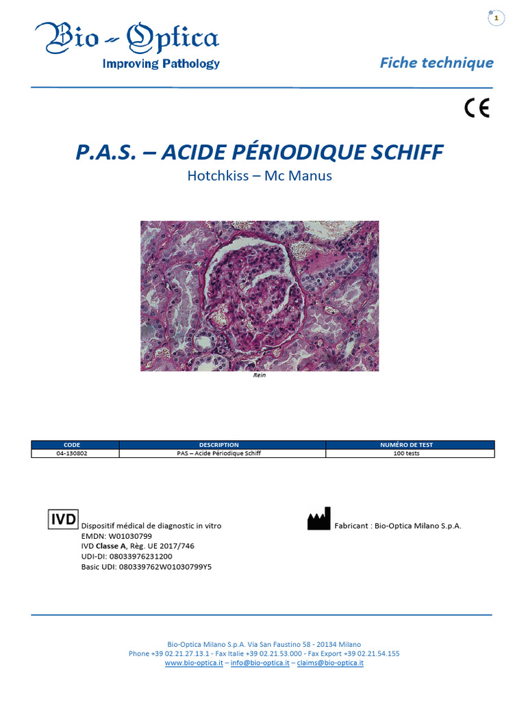 P.A.S. - Acide Périodique Schiff: Fiche Technique | PDF