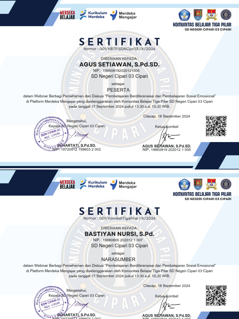 Sertifikat Webinar 1 Kombel Tiga Pilar | PDF