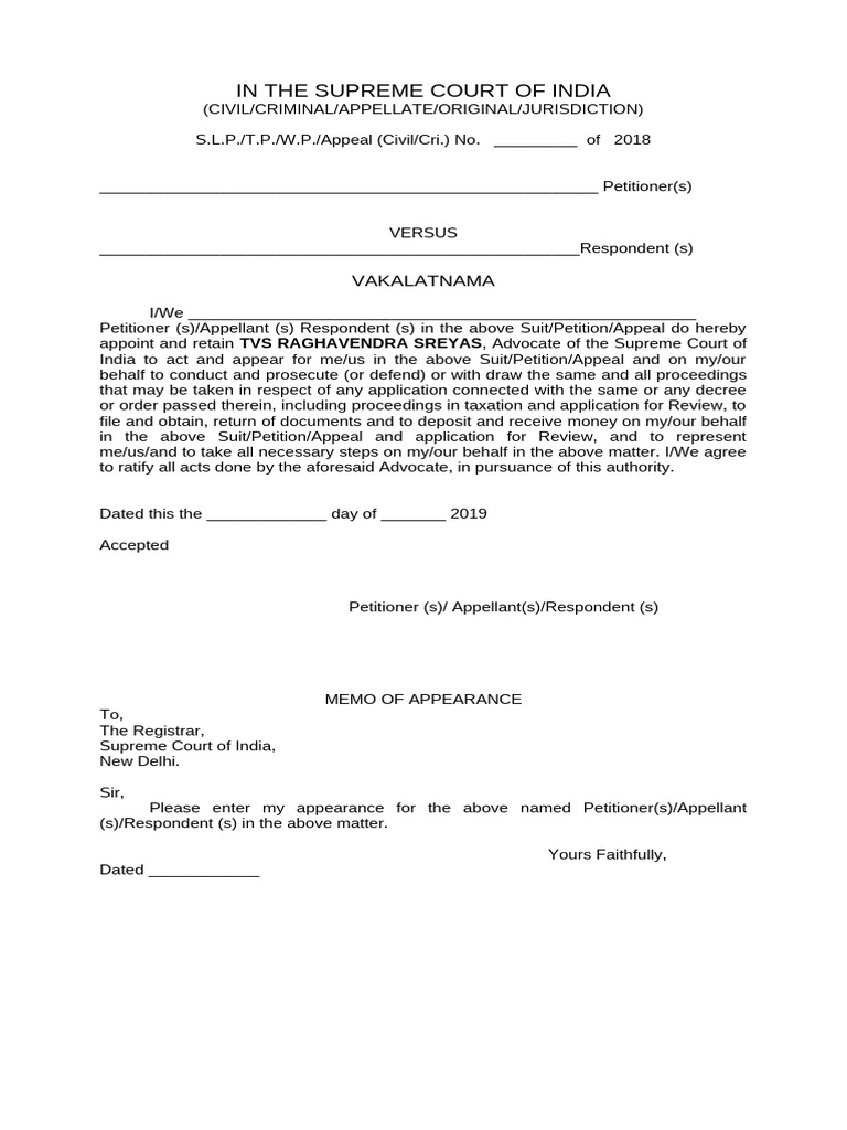 Supreme Court Caveat Format | PDF