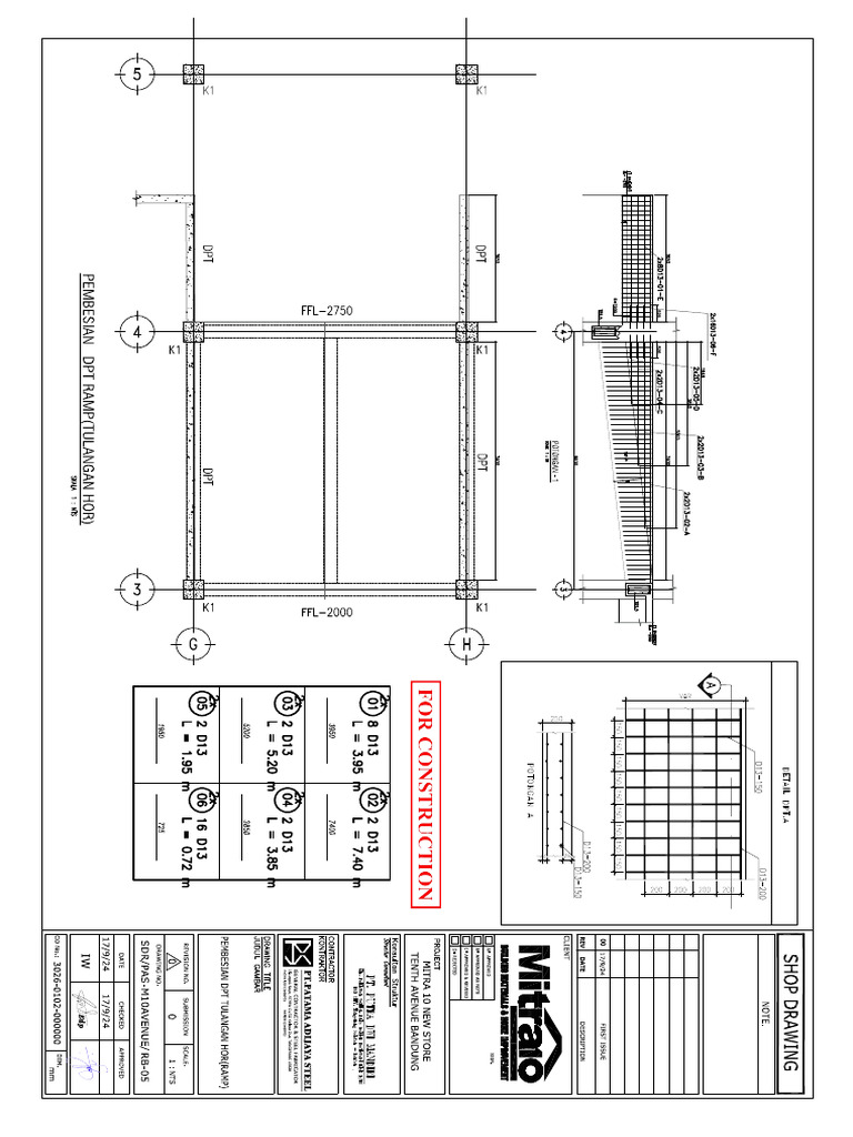 RB-5 (Pembesian DPT Tulangan Horizontal Ramp + List) | PDF