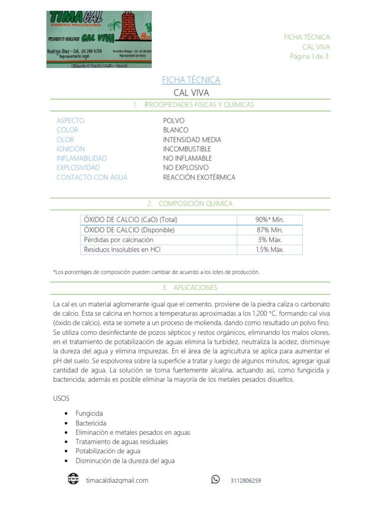 Ficha Tecnica Cal Viva | PDF