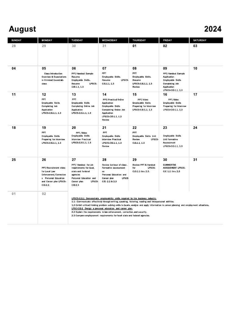 Calendar-Criminal Justice Essentials | PDF
