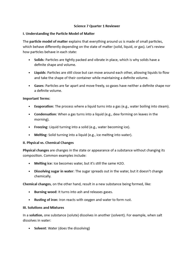 Science 7 Quarter 1 Reviewer | PDF