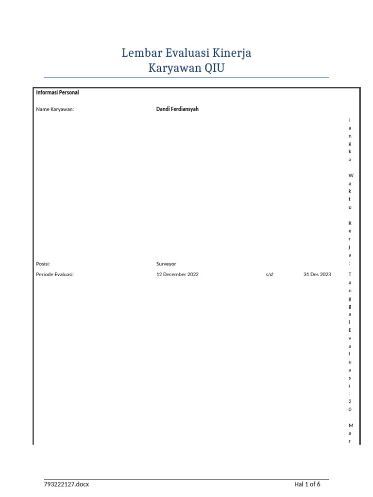QIU-HR Lembar Evaluasi Kinerja Dandi 2023 | PDF
