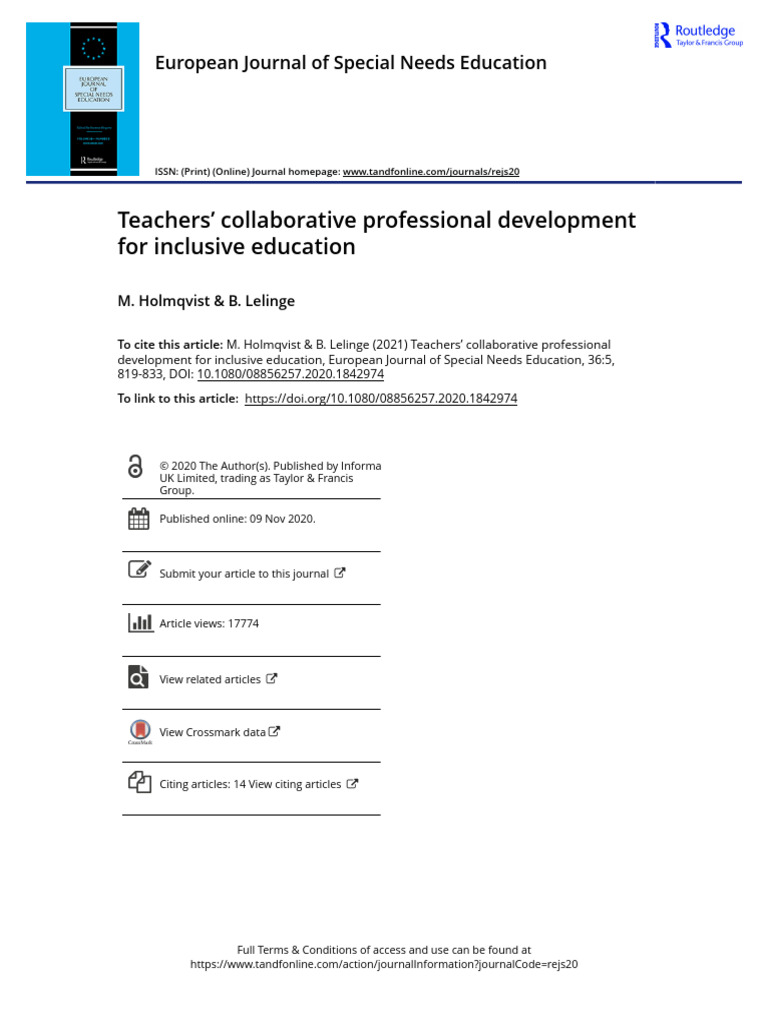 Teachers Collaborative Professional Development For Inclusive Education ...