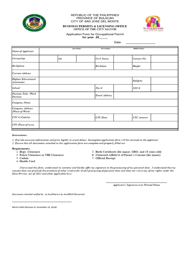 Application For Occupational Permit | PDF