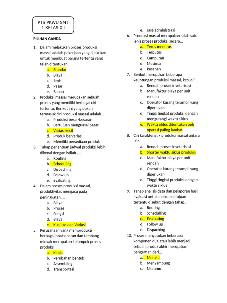 Soal Pts Kelas Xii SMT 1 | PDF