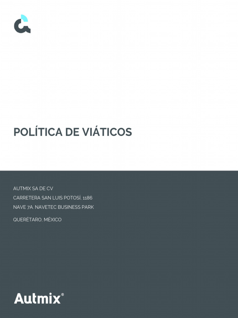 AUT. Política de Viáticos | PDF