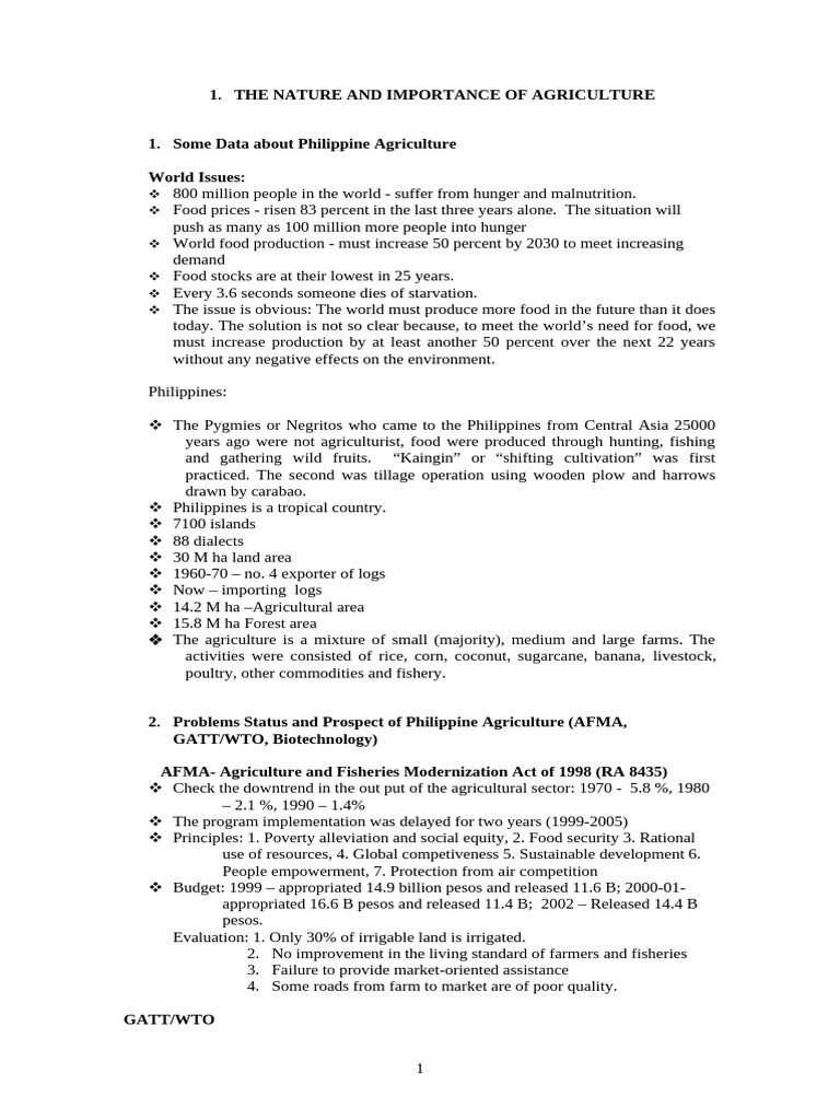 1.the Nature and Importance of Agriculture | PDF | Agriculture | General Agreement On Tariffs ...