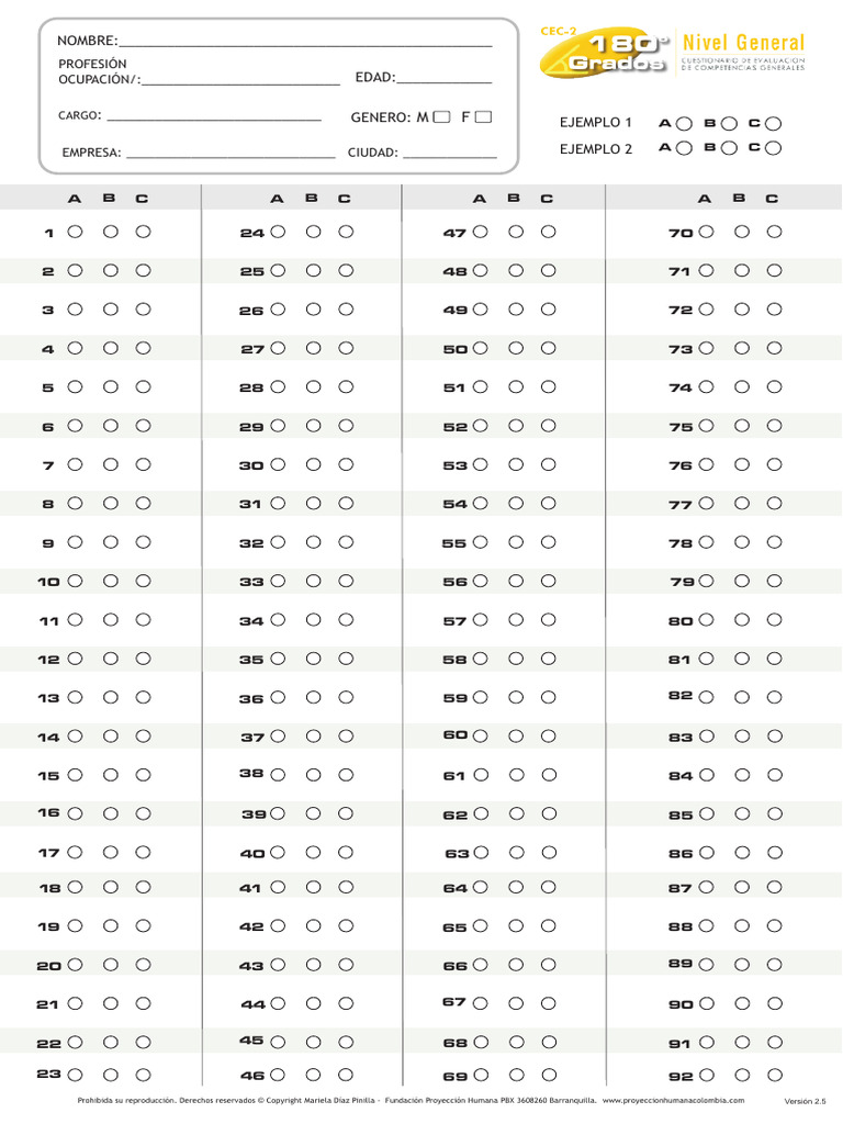 HOJA DE RESPUESTA CEC-2 180o Grados | PDF