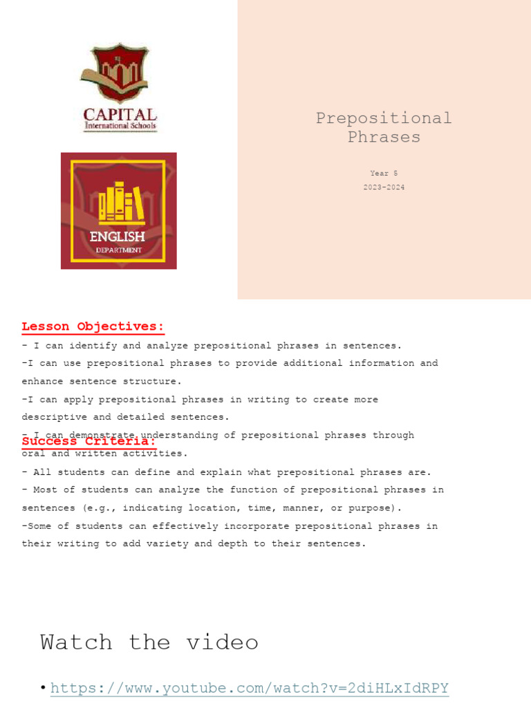 Prepositional Phrases | PDF