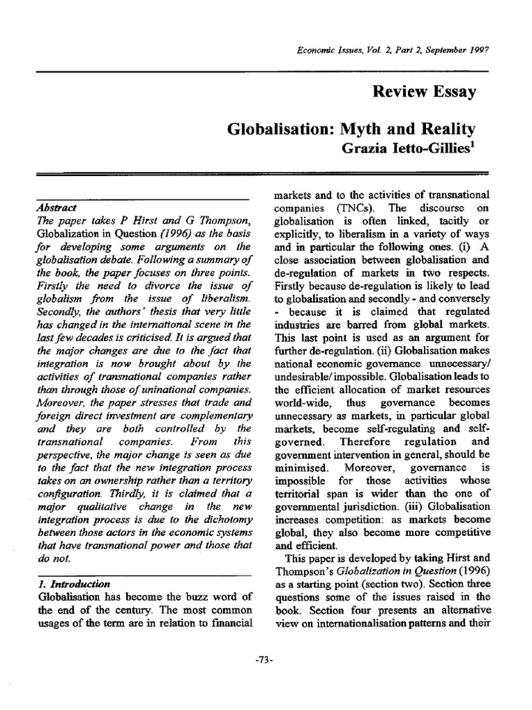 297ereview Essay Globalisation - Myth and Reality | PDF