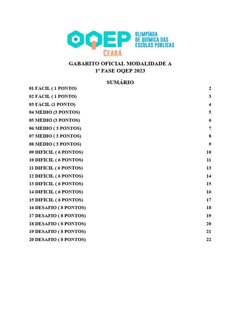 OQEP 2023 - Prova e Gabarito Definitivo - Modalidade A - FASE I | PDF