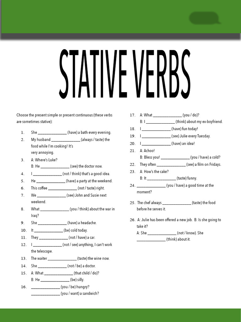 Stative-Verbs-Extra-Exercises With Answers | PDF
