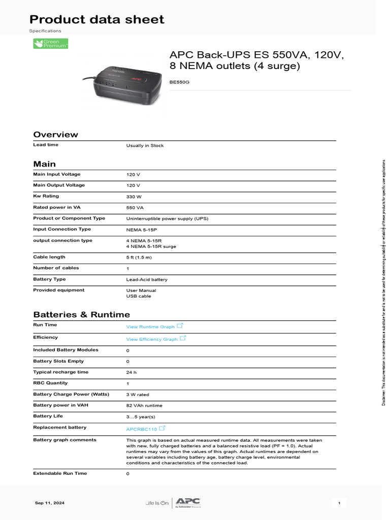 APC BackUPS BE550G | PDF
