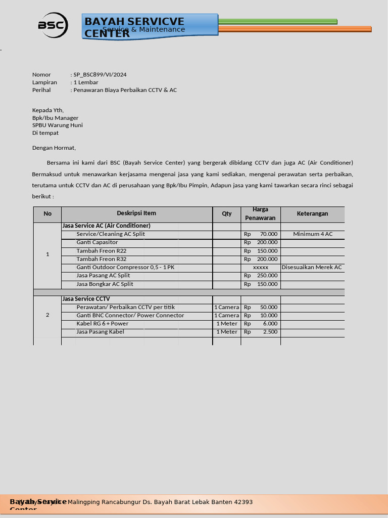 Surat Penawaran Perbaikan CCTV | PDF