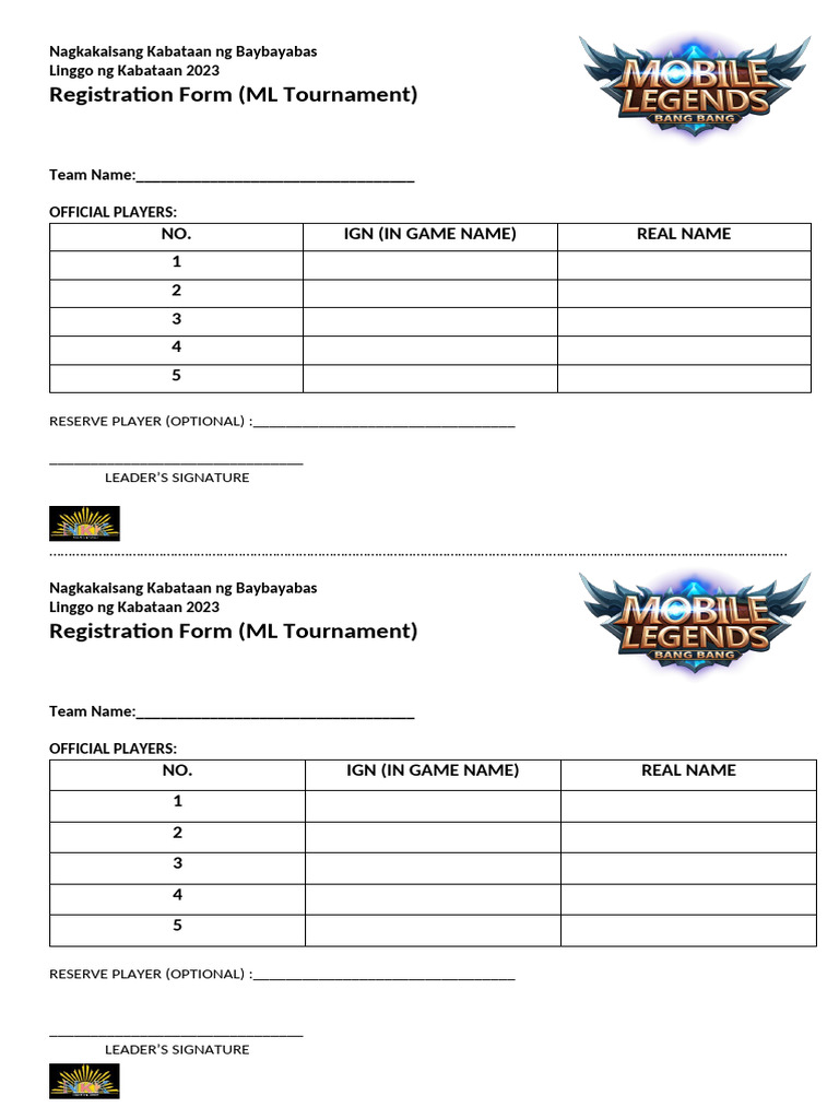 ML Tournament Registration Form | PDF
