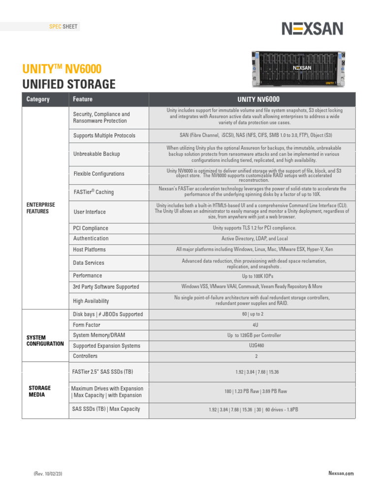 Unity NV6000 Spec Sheet | PDF