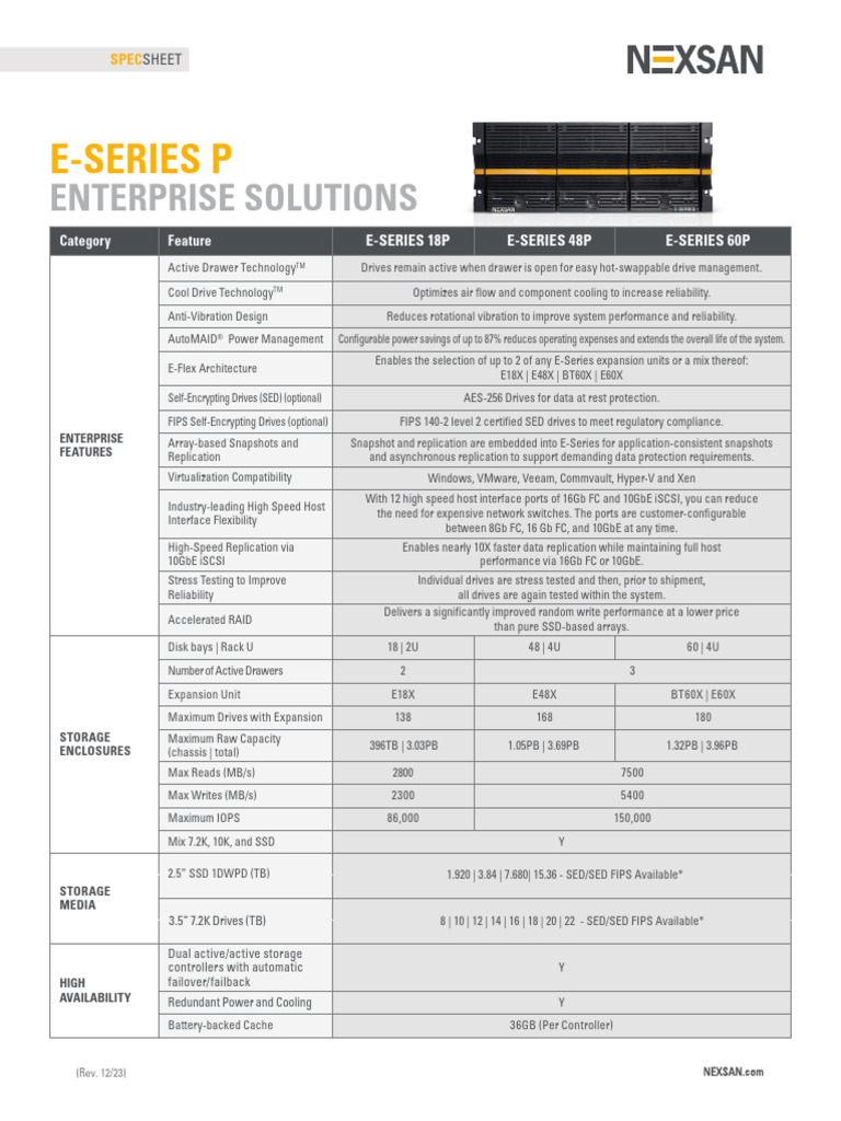 E Series P 18P 48P 60P Spec Sheet | PDF