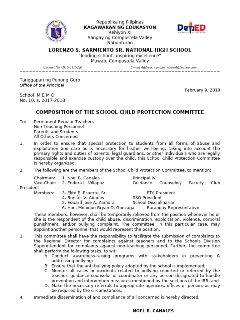 School Child Protection Committee Setup | PDF | Child Protection ...
