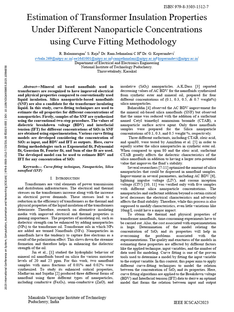 Estimation of Transformer Insulation Properties Under Different Nanoparticle Concentrations ...
