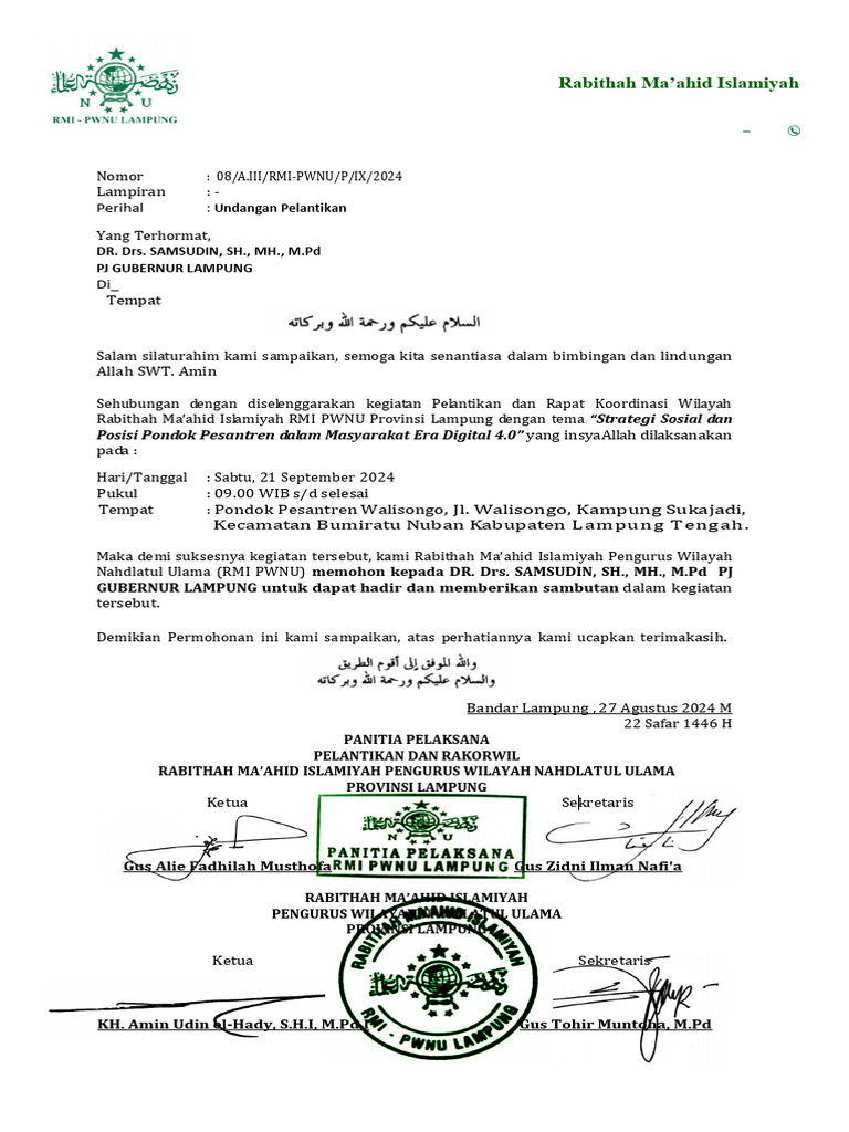 Surat Undangan Pj. Gubernur | PDF