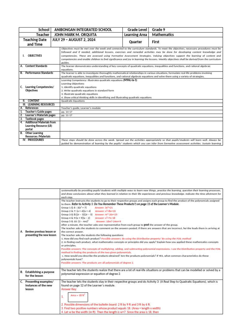 DLP g9 q1 w1 Day 1 | PDF