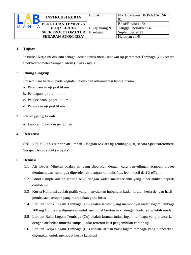IK 01 Pengujian Tembaga (Cu) Dengan Spektrofotometri Serapan Atom | PDF