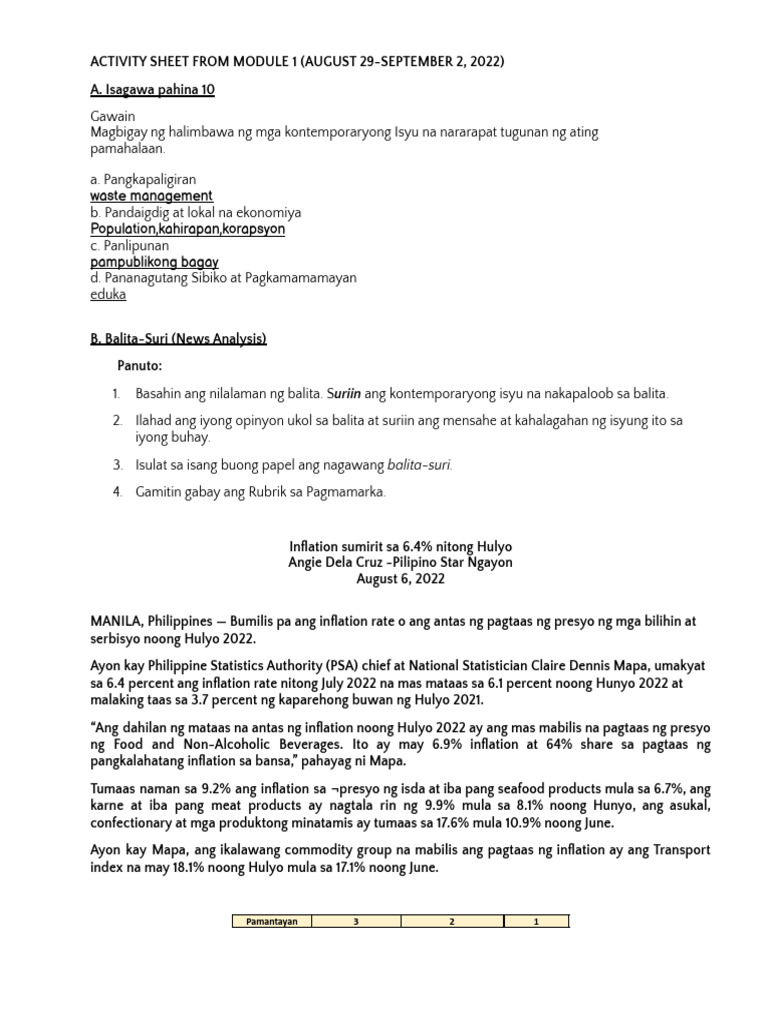 Activity Sheet 1 Module 1 (Aug 29-Sept 2) | PDF