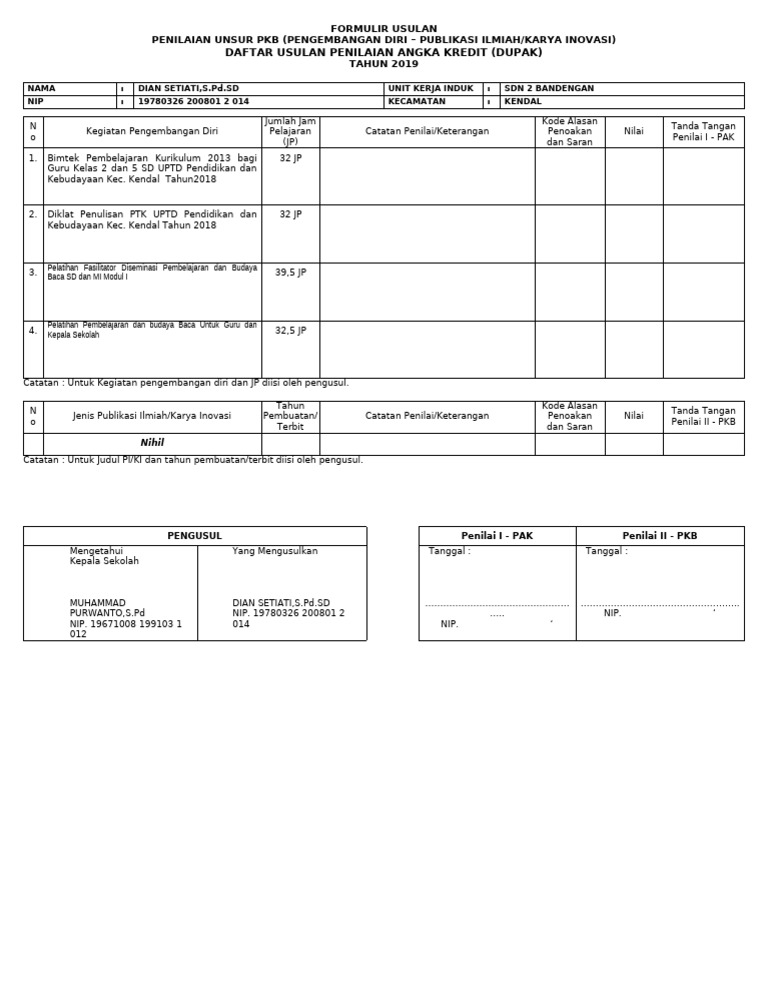 FORMULIR USULAN UNSUR PKB BU DIAN | PDF