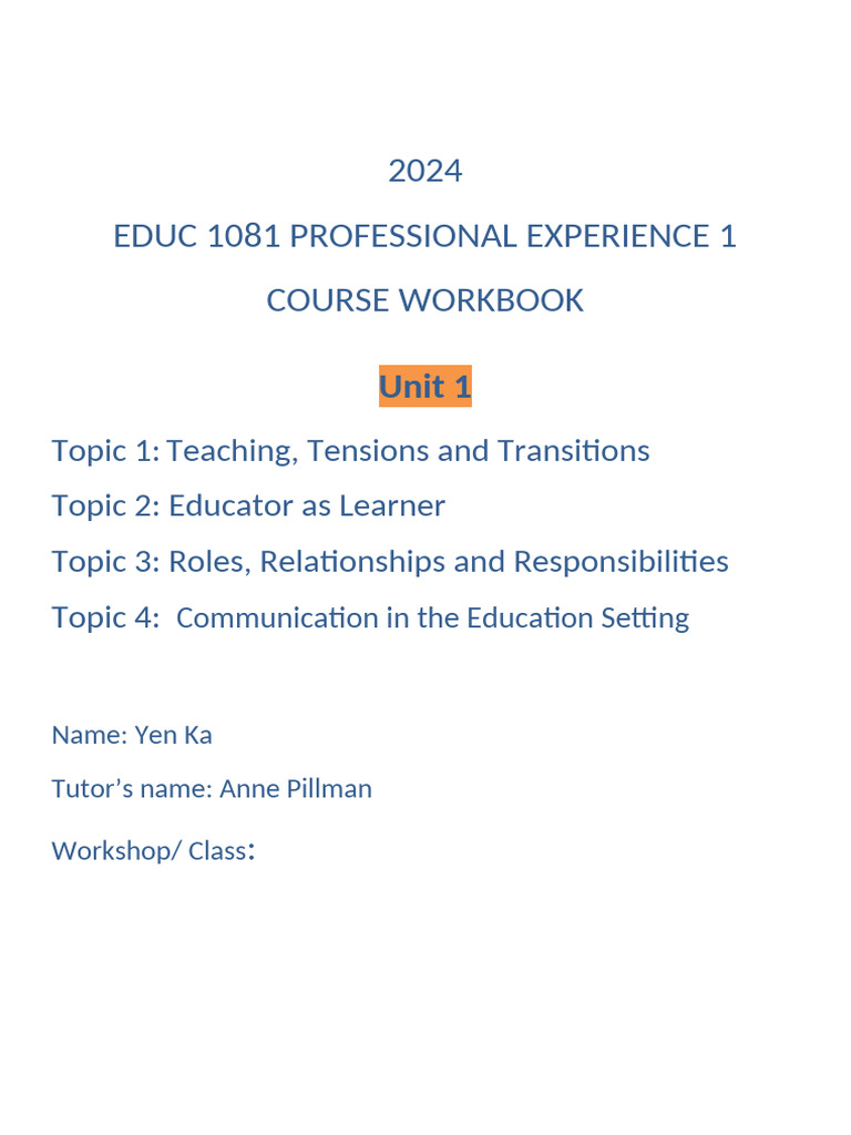 2024 Unit 1 Workbook | PDF