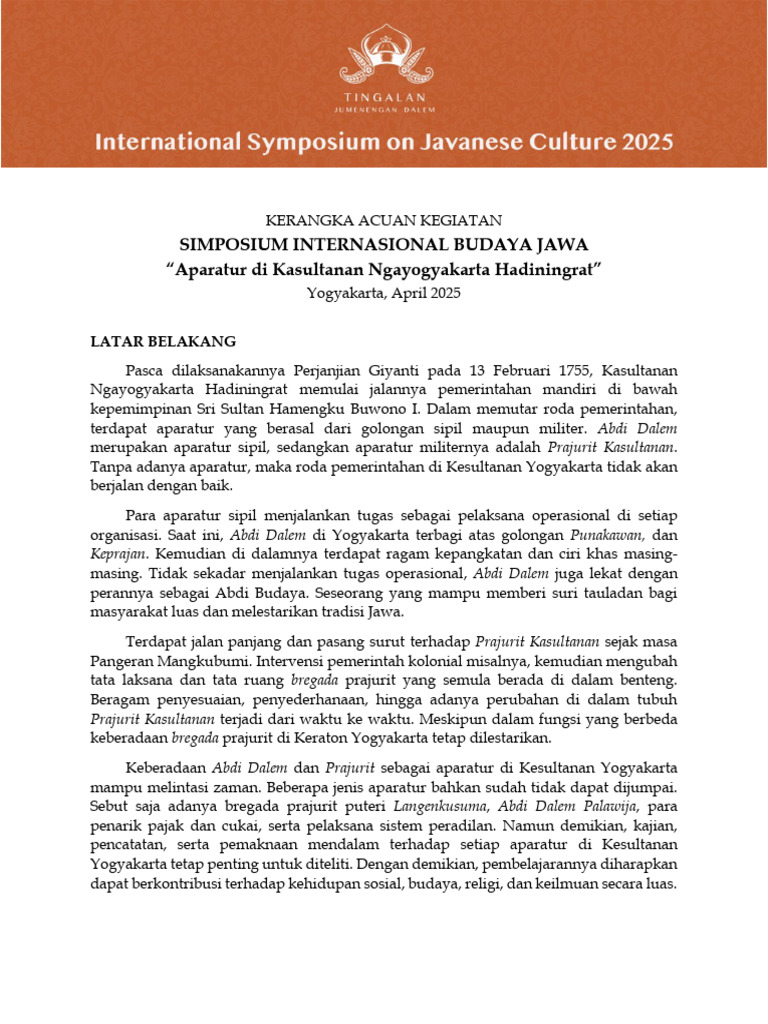 ToR International Symposium On Javanese Culture 2025 | PDF