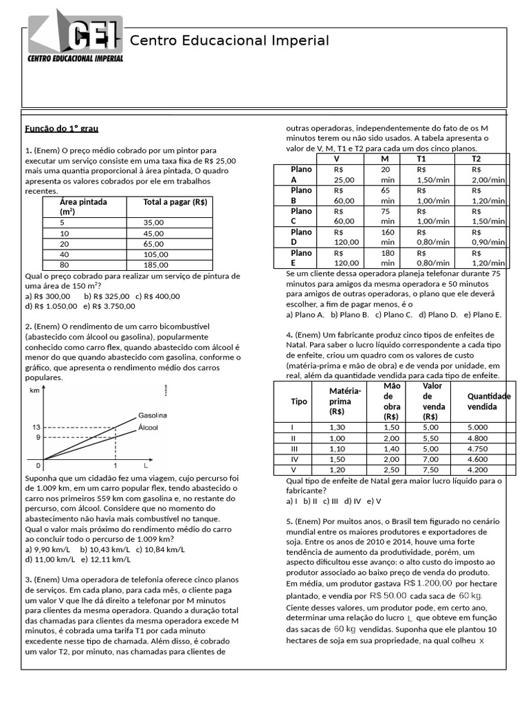 Trab. 1o Ano B Mat.l. 2o Bi | PDF