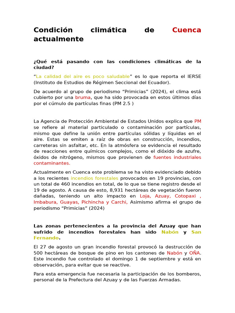Condiciones climáticas en Cuenca 2024 | PDF | Partículas | Contaminación