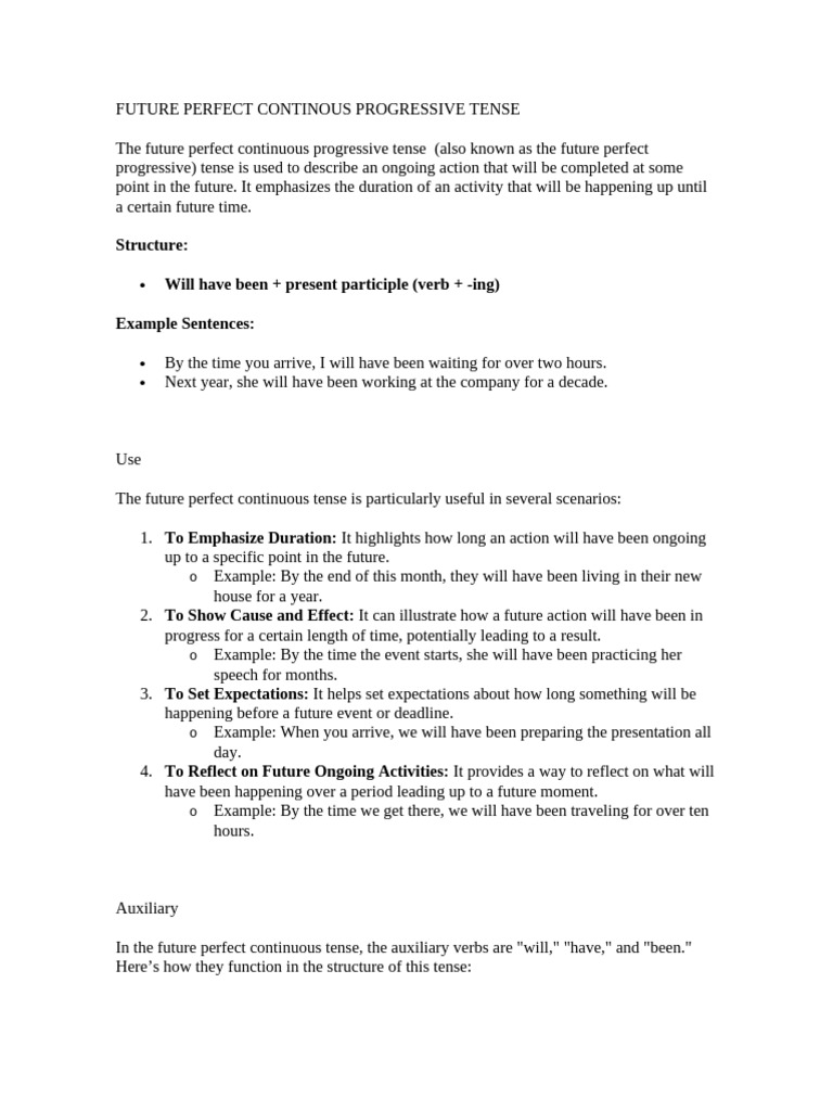 FUTURE PERFECT CONTINOUS PROGRESSIVE TENSE | PDF