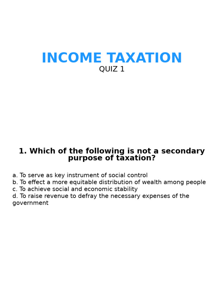 Income Tax Quiz 1 | PDF