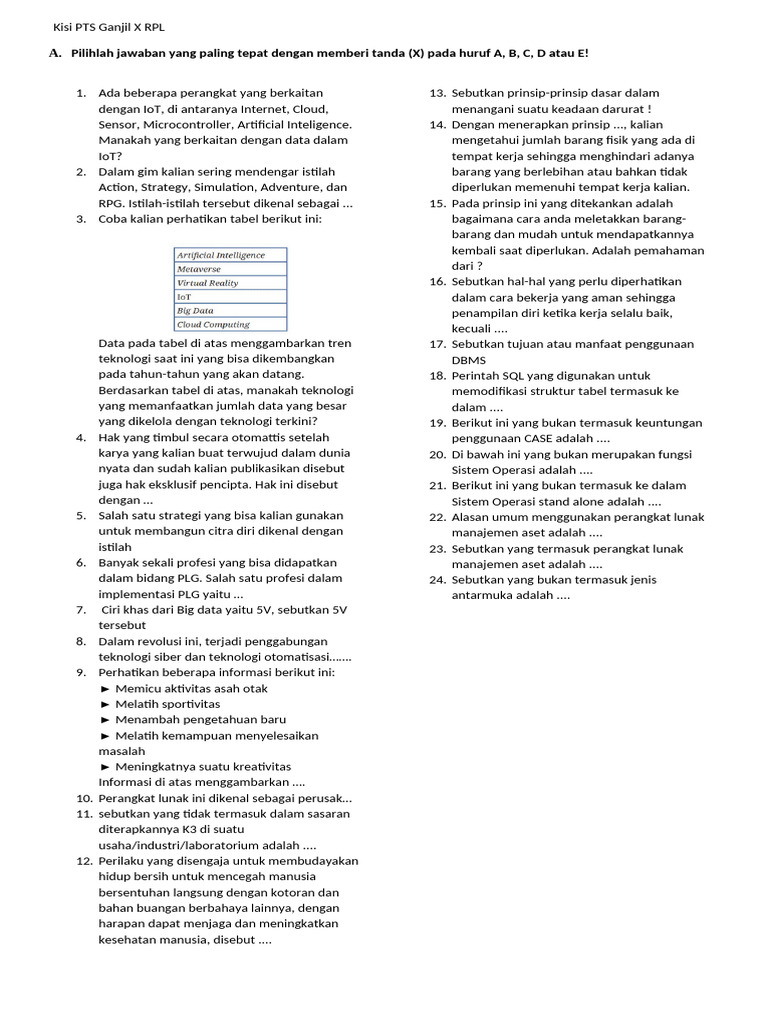 Kisi Pts Ganjil X RPL | PDF