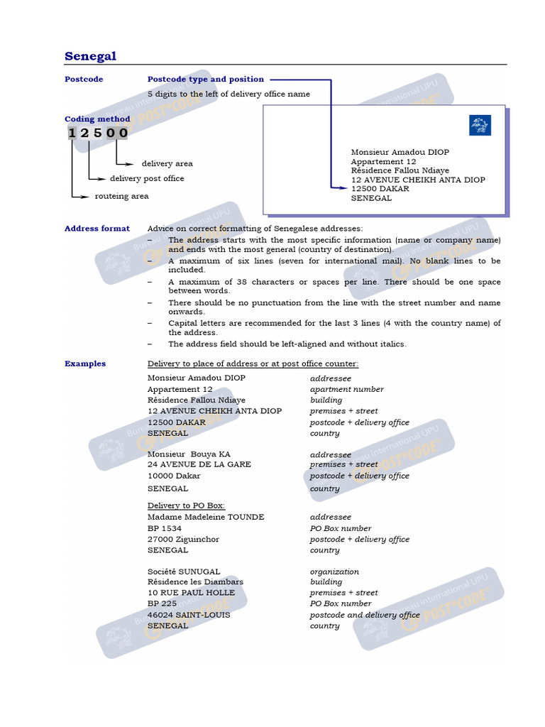 Senegal: Postcode Postcode Type and Position | PDF