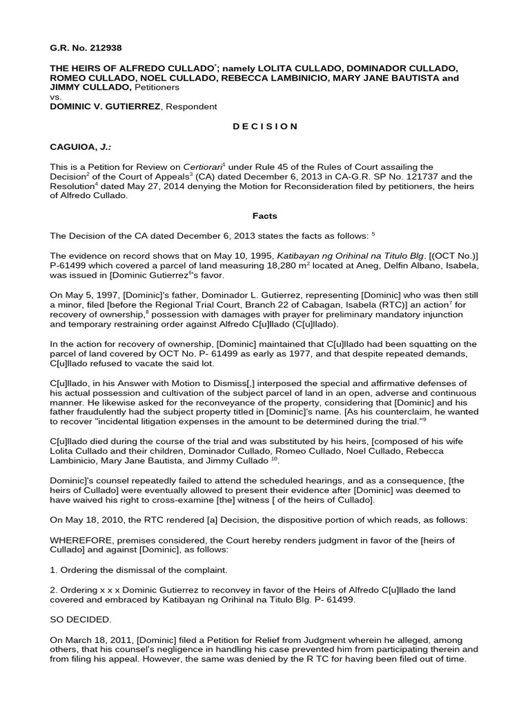 Cullado Vs Gutierrez GR 212938 Possession | PDF