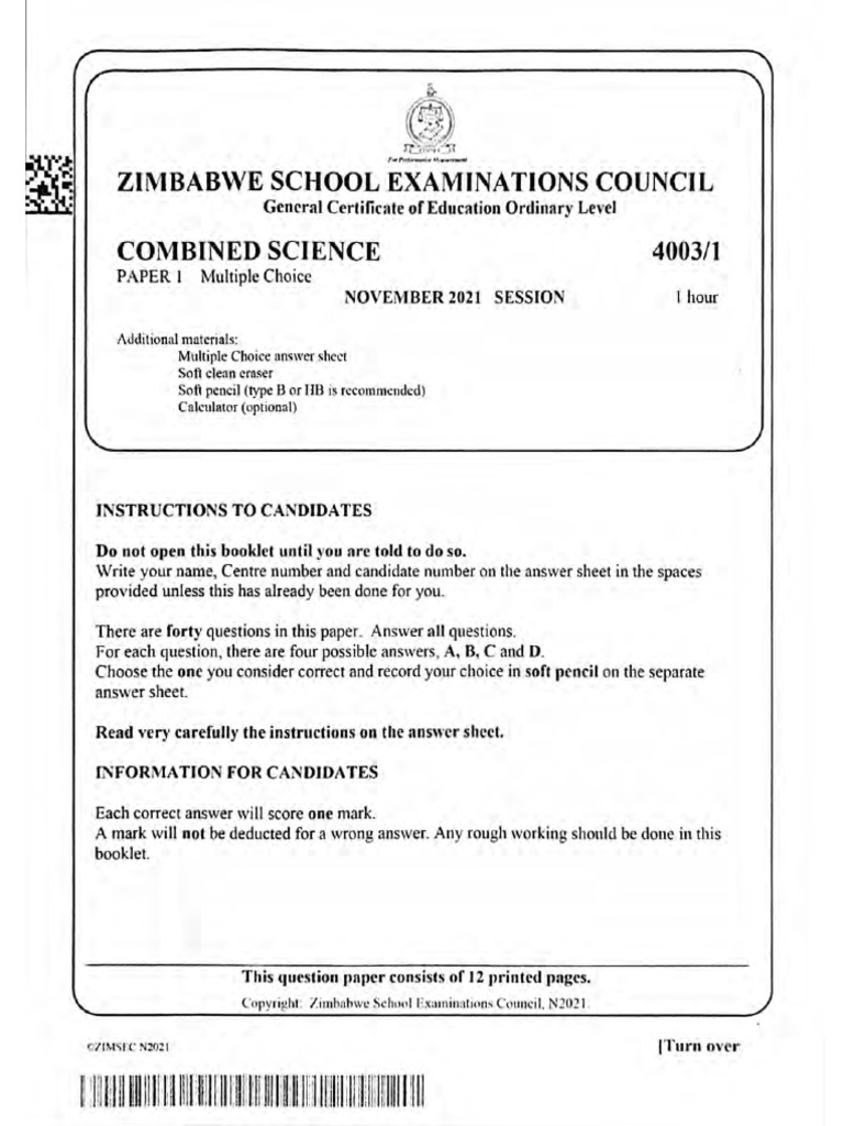 O-levels Combined Science 2021 | PDF